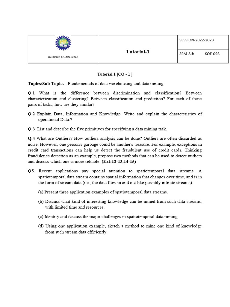 DWH KOE - 093 Tutorial and Assignment | PDF | Data Warehouse | Data Analysis