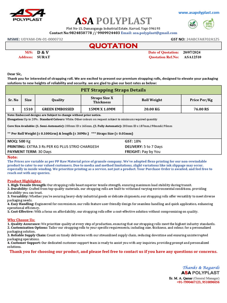 Polyplast: Quotation | PDF