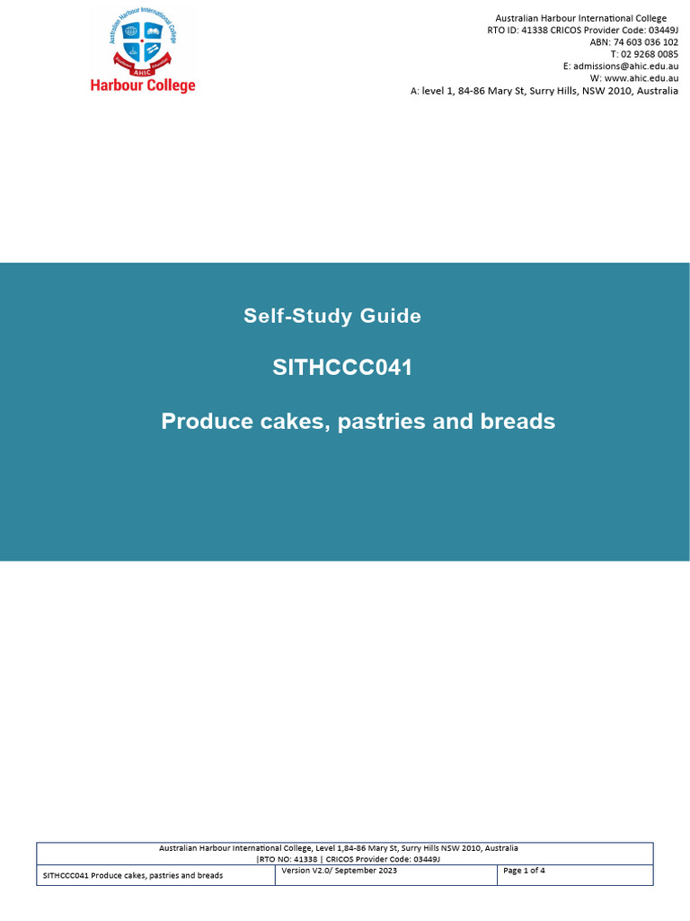 SITHCCC041 Self-Study Guide | PDF | Cakes | Baking