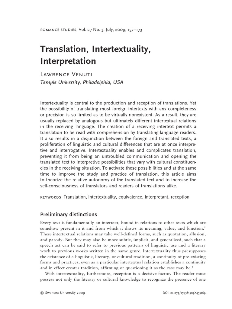 Translation, Intertextuality, Interpretation | PDF | Translations | Intertextuality