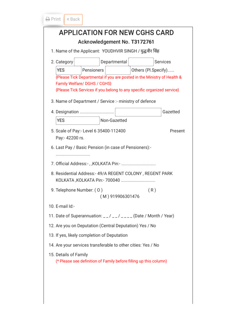 Application For New CGHS Card | PDF | Identity Document