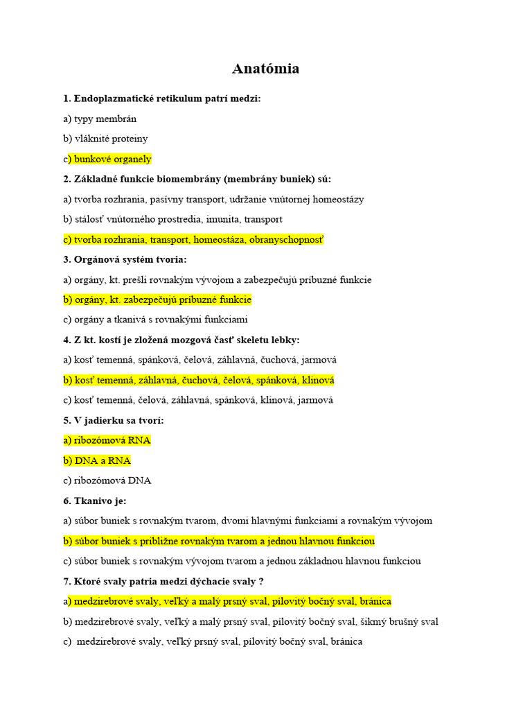 Test Anatómia | PDF