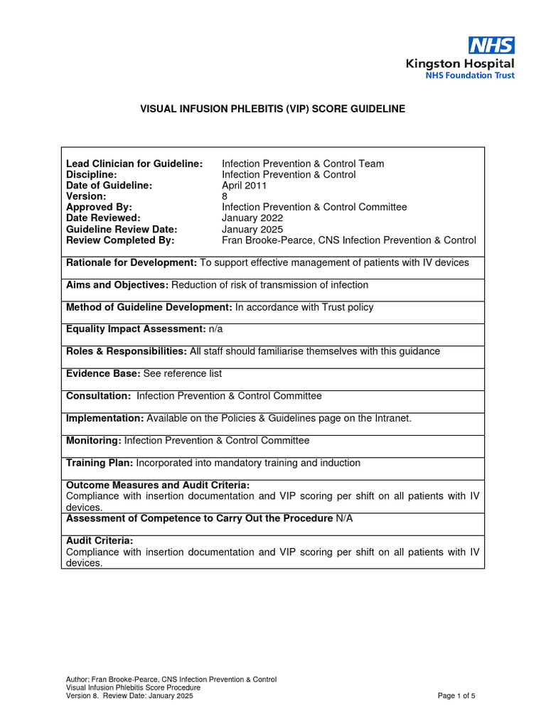 Visual Infusion Phlebitis Vip v8 | PDF | Intravenous Therapy | Health ...