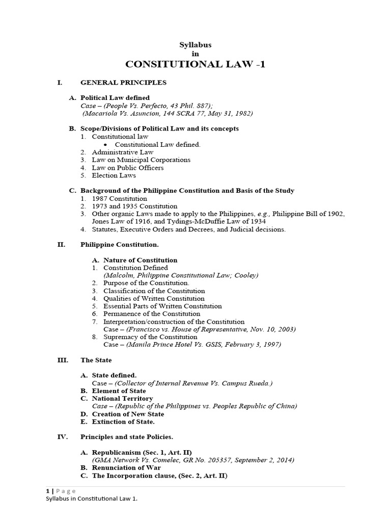 Constitutional Law 1 Syllabus Overview | PDF | Commission On Elections ...
