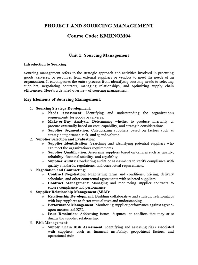Sourcing and Project Management Overview | PDF | Software Development ...