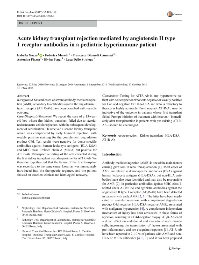 Acute Kidney Transplant Rejection Mediated by Angiotensin II Type 1 ...