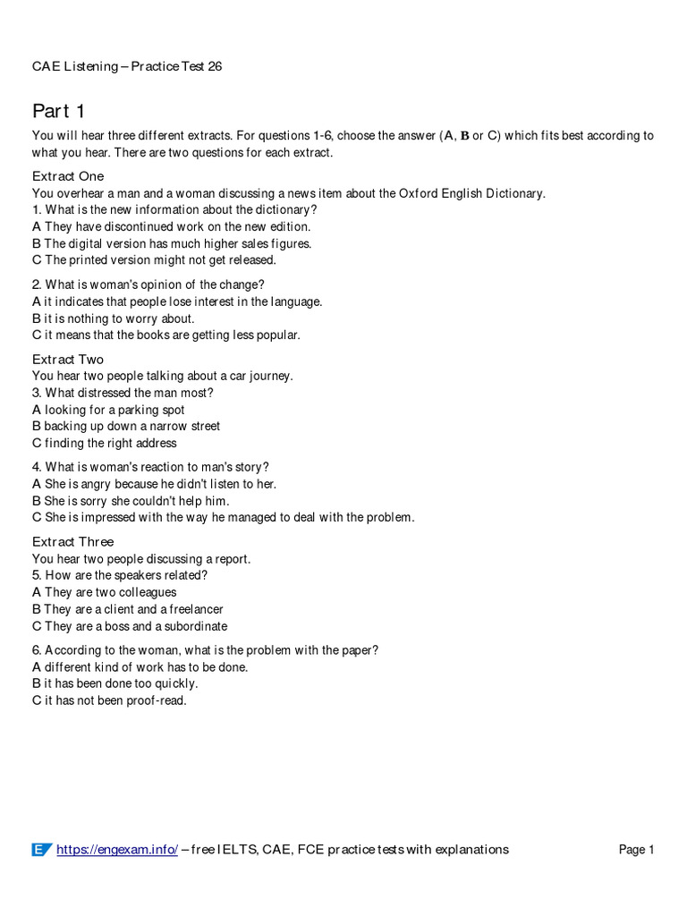 CAE Listening Practice Test 26 Printable v2 | PDF | Experience