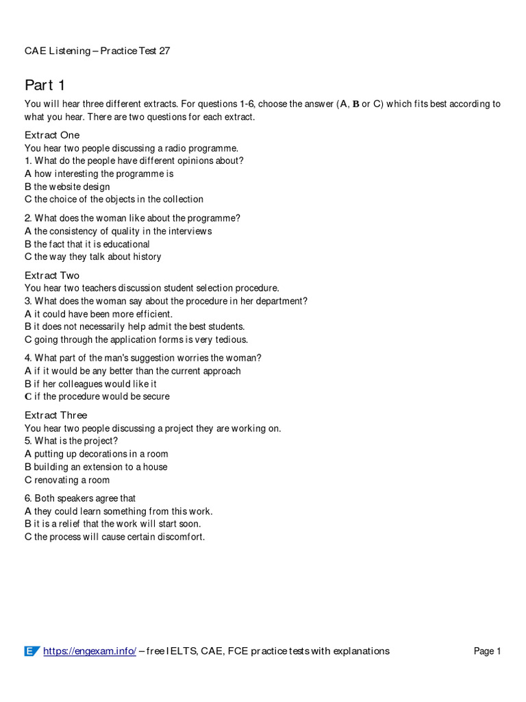CAE Listening Practice Test 27 | PDF