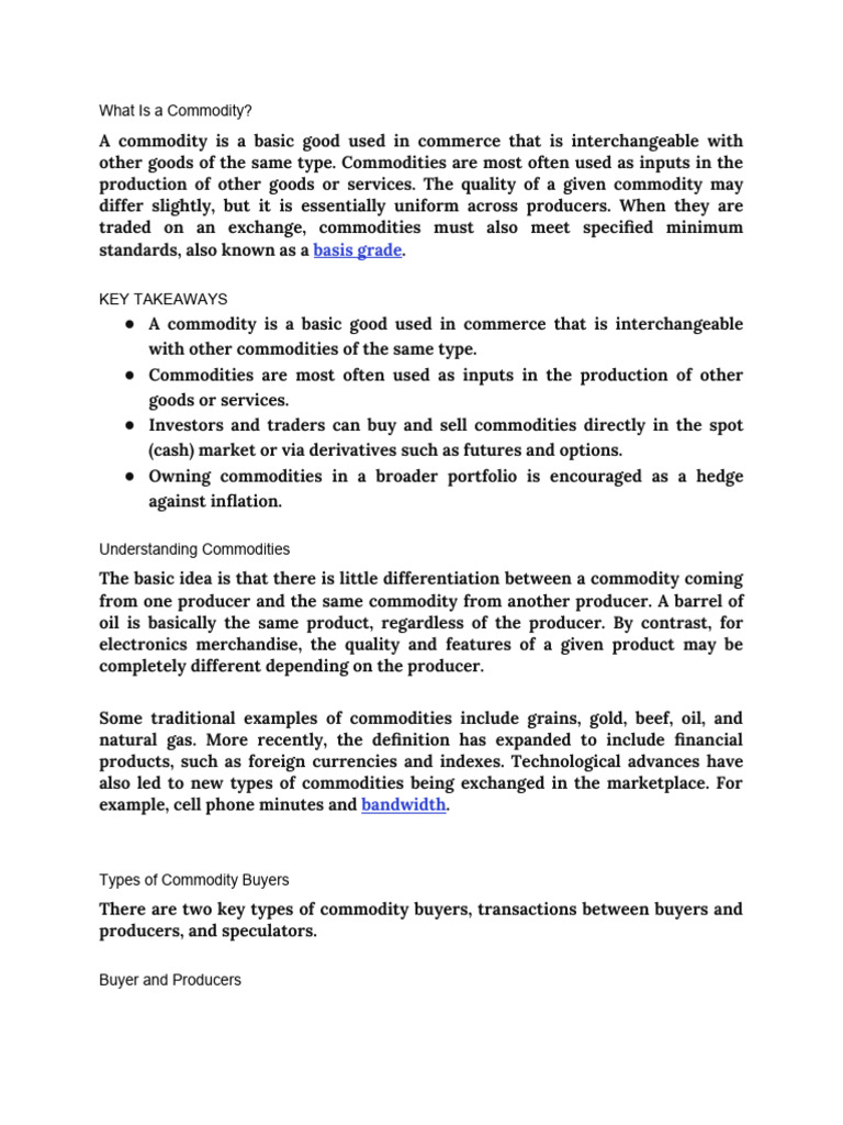 Commodity | PDF | Futures Contract | Hedge (Finance)