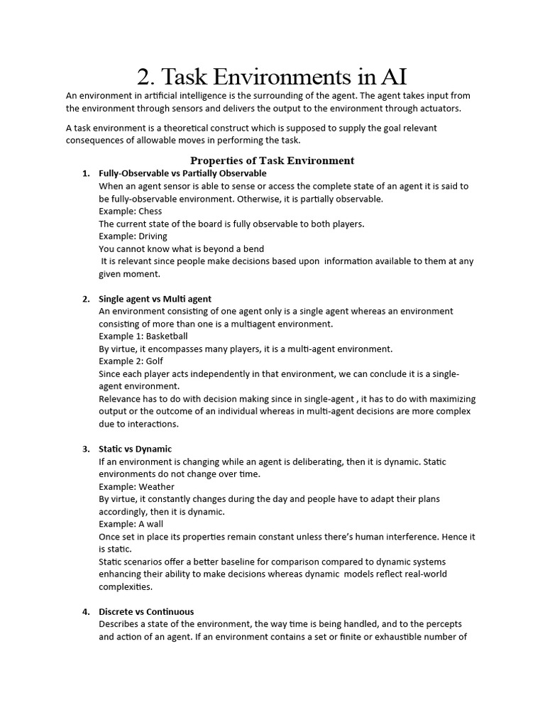 Task Environments in AI | PDF | Artificial Intelligence | Intelligence (AI) & Semantics