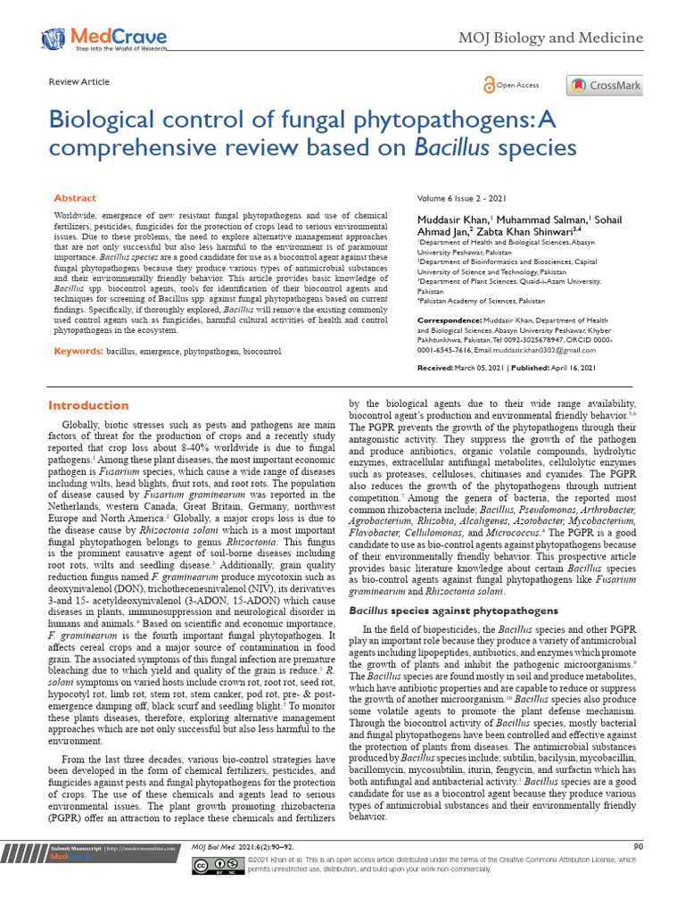 Bacillus Species as Biocontrol Agents | PDF | Fungus | Fungicide
