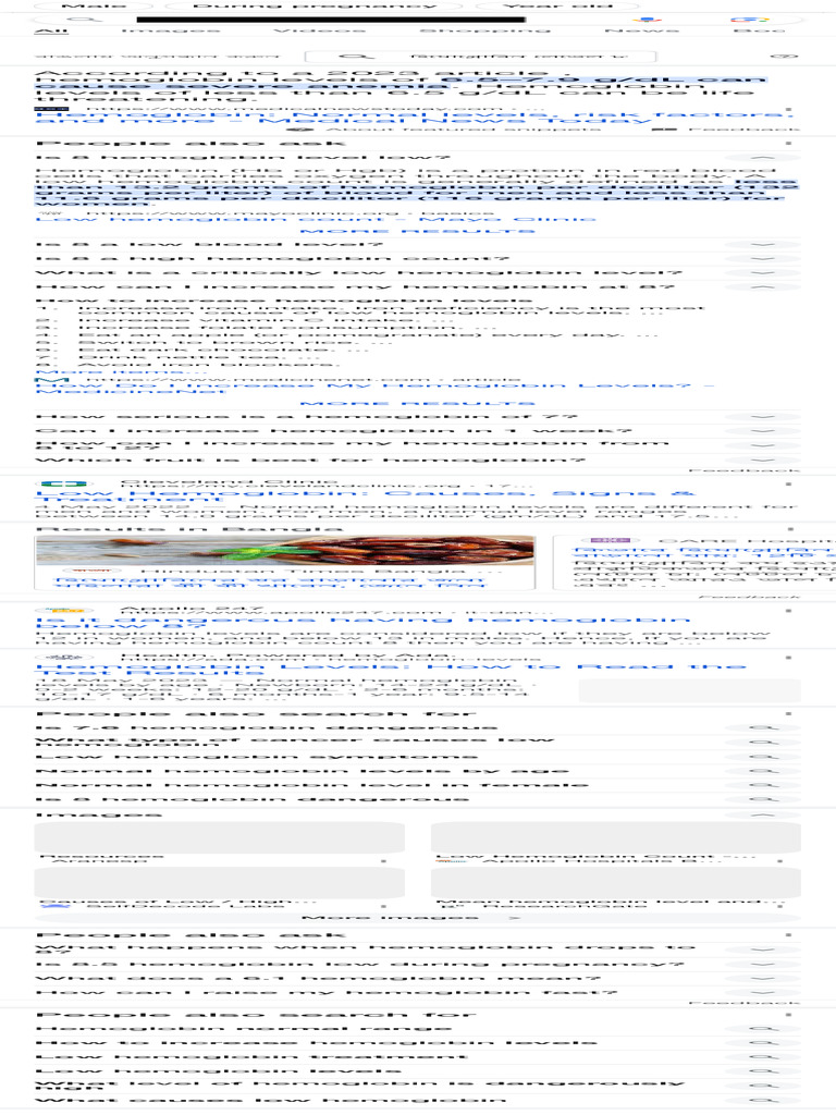 Hemoglobin Level 8 - Google Search | PDF | Anemia | Hemoglobin