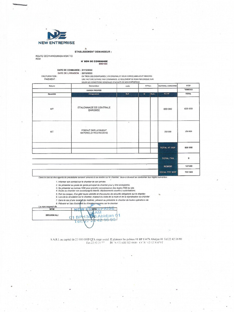 Dossier NEW ENTREPRISE 2023 (Bon de Commande Facture Fiche Intervention ...