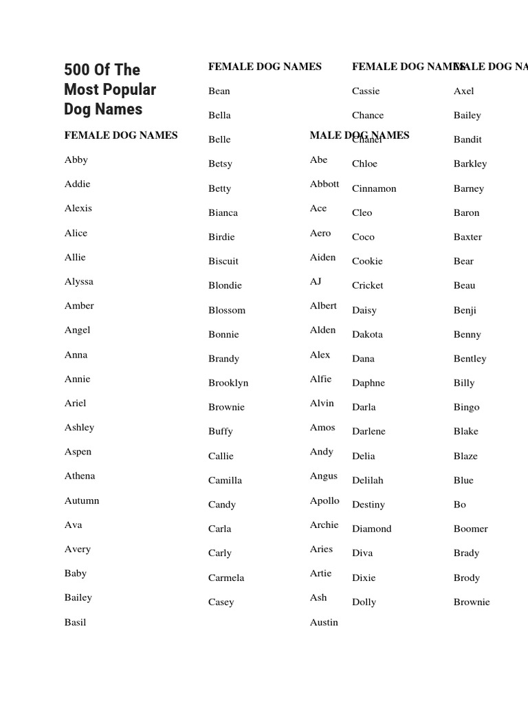 500 of The Most Popular Dog Names | PDF