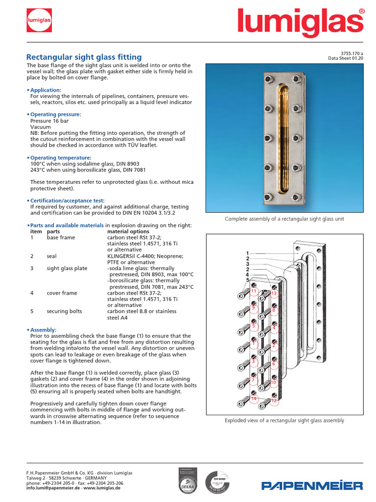 Rectangular Sight Glass Fitting: - Application | PDF | Glasses | Materials
