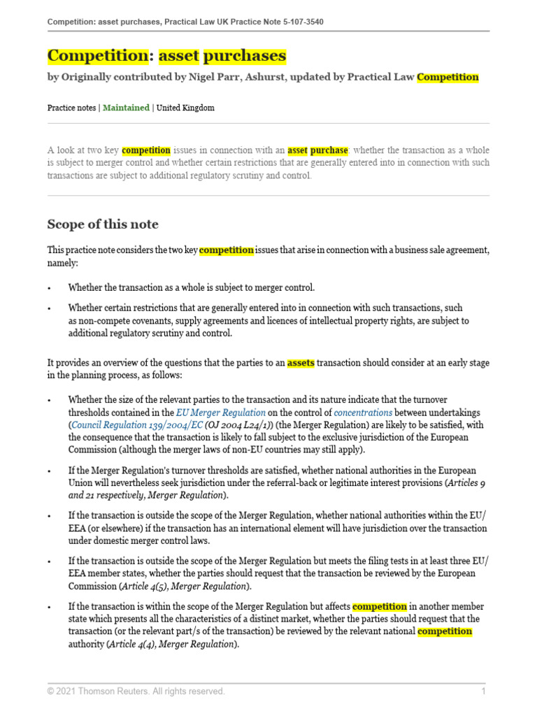 Competition Asset Purchases | PDF | Mergers And Acquisitions | European ...