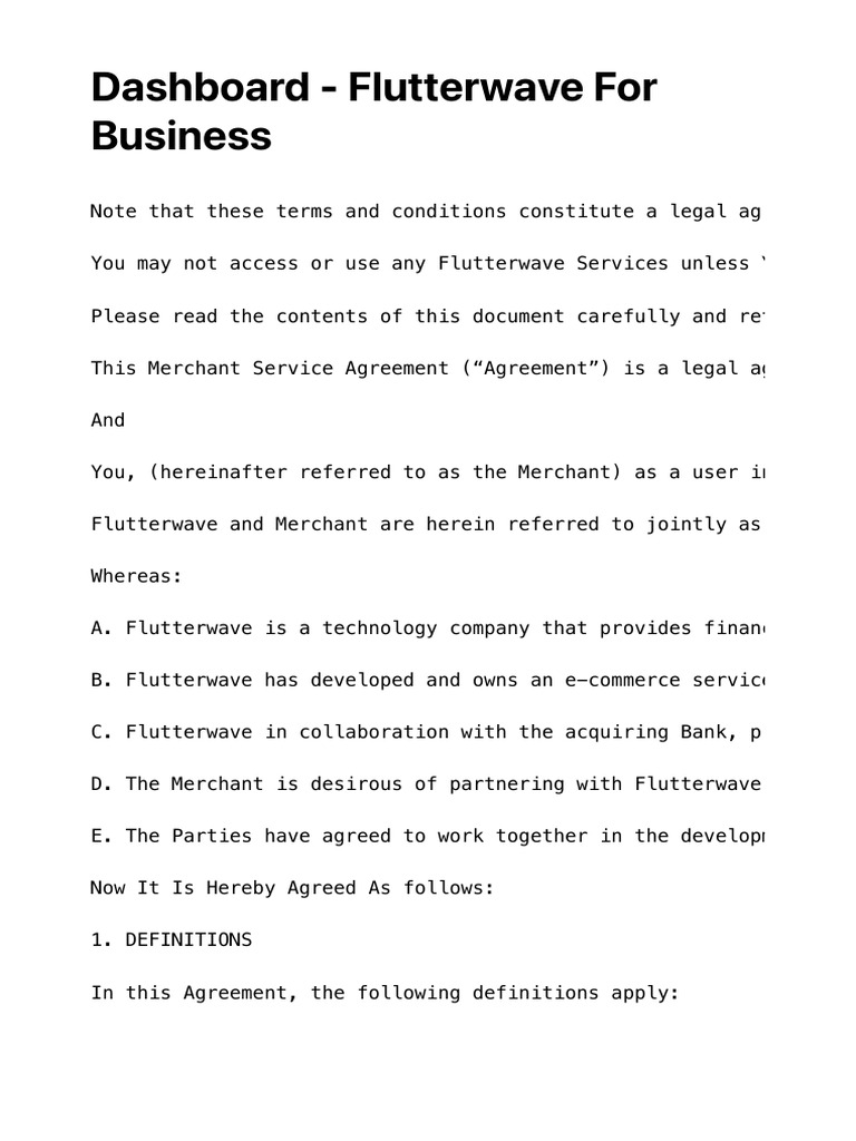 Dashboard - Flutterwave For Business | PDF | Indemnity | Visa Inc.