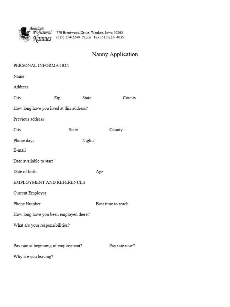 Nanny Application | PDF | Health Care