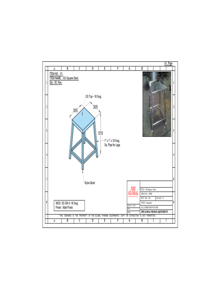 SS Square Stool Specifications | PDF | Technical Drawing