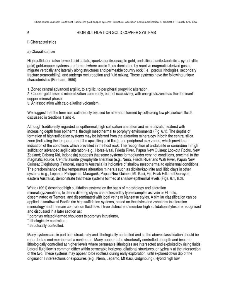 High Sulfidation Gold-Copper Systems - Corbet L. | PDF | Magma | Minerals