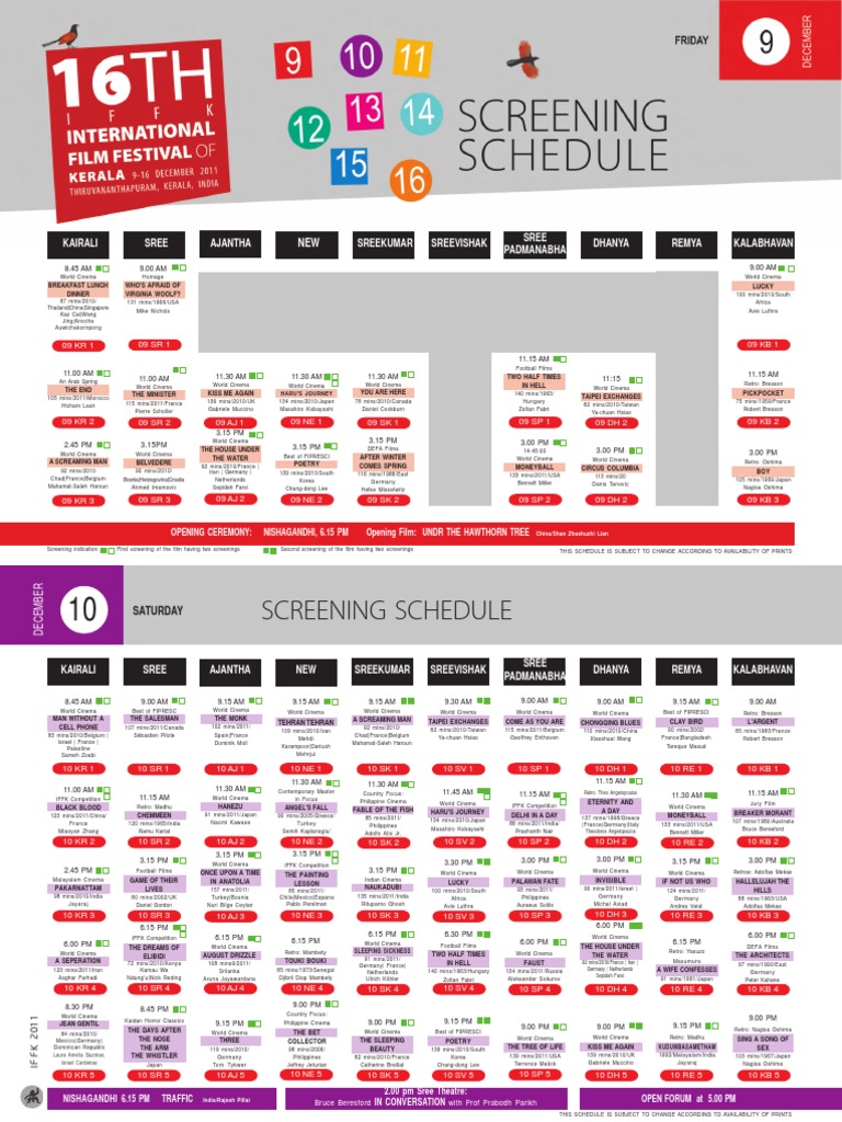 IFFK 2011 Film Screening Schedule | PDF | Cinema