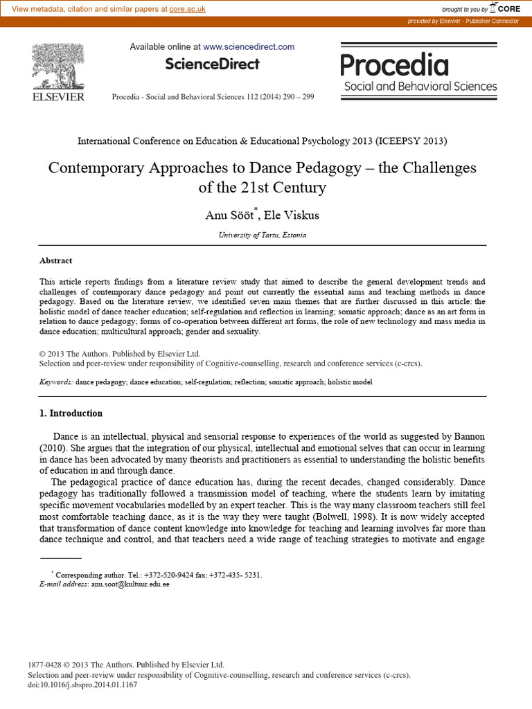 Contemporary Approaches To Dance Pedagogy - The Challenges | PDF | Pedagogy | Teachers