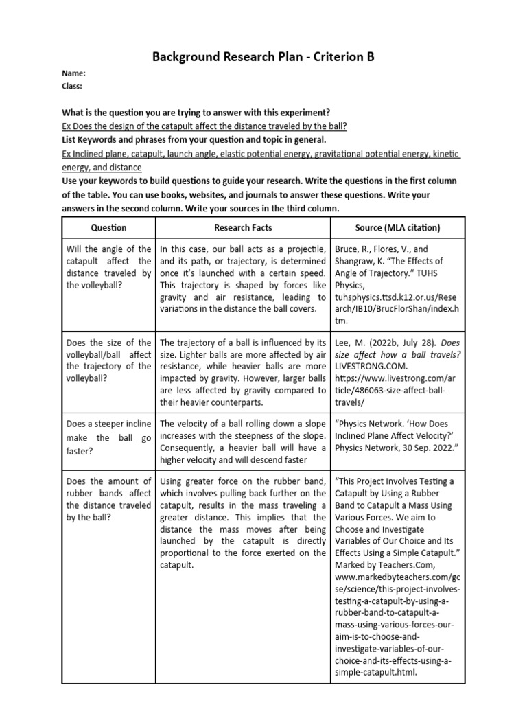 Background Reasearch Plan Format | PDF | Trajectory | Force