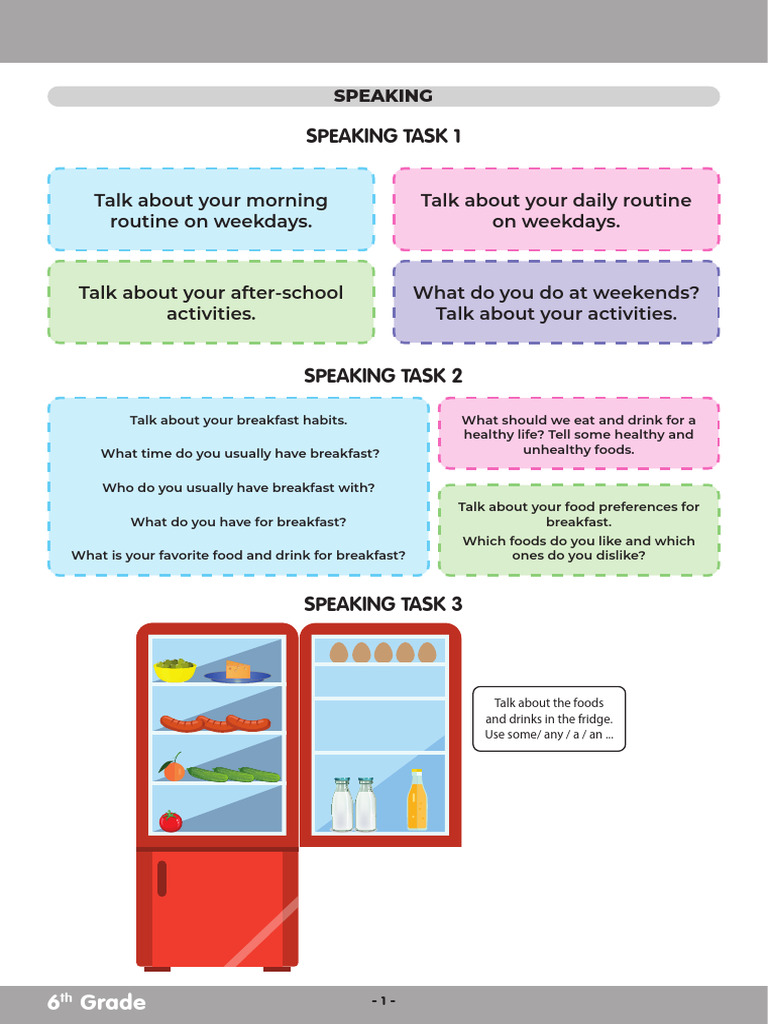 6th Grade Speaking Tasks Overview | PDF | Workweek And Weekend