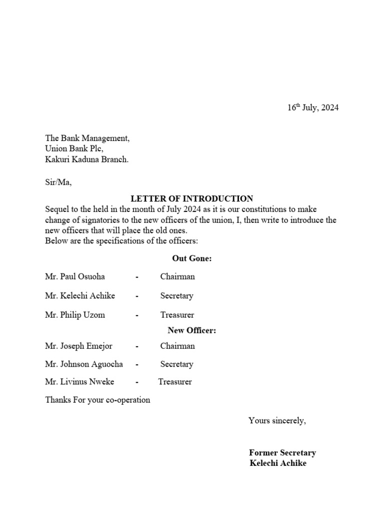 Letter of Introduction | PDF