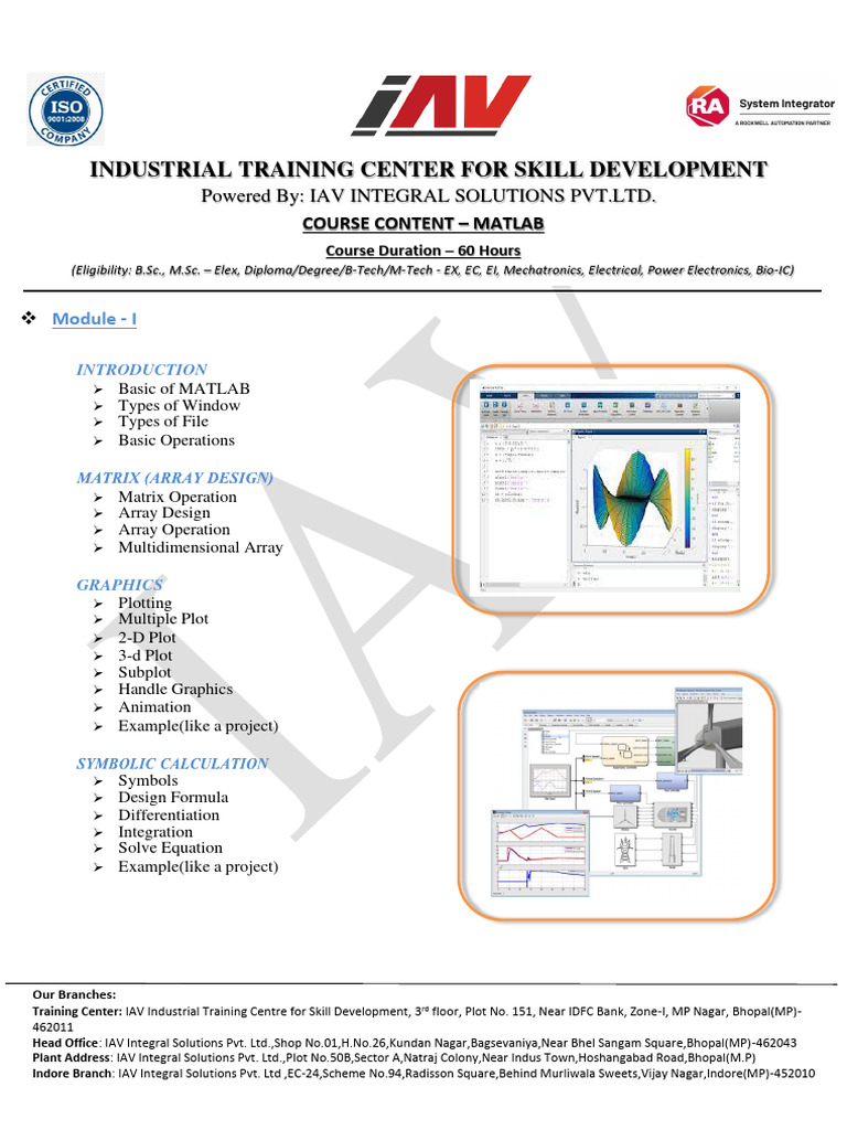 Course Contents For MATLAB Training (IAV Integral Solutions PVT LTD) | PDF | Matlab | Computing