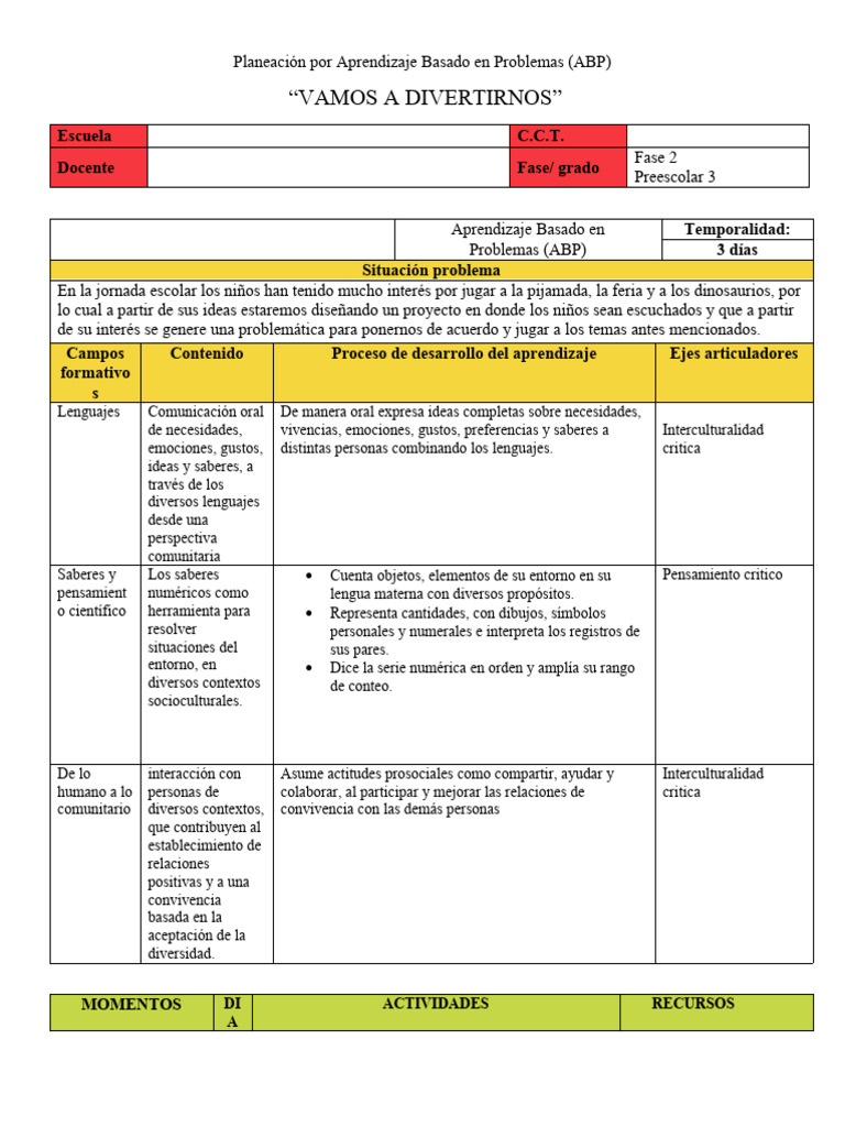 Vamos A Divertirnos Abp | PDF | Aprendizaje | Educación de la primera ...