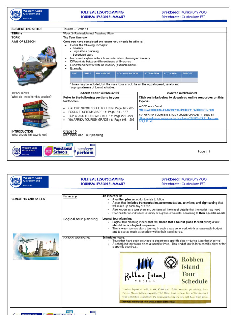 Grade 11 Tourism: Itinerary Planning Guide | PDF | Tourism