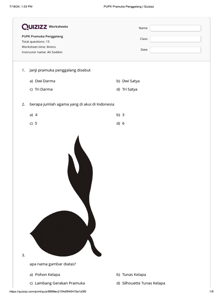 PUPK Pramuka Penggalang - Quizizz | PDF