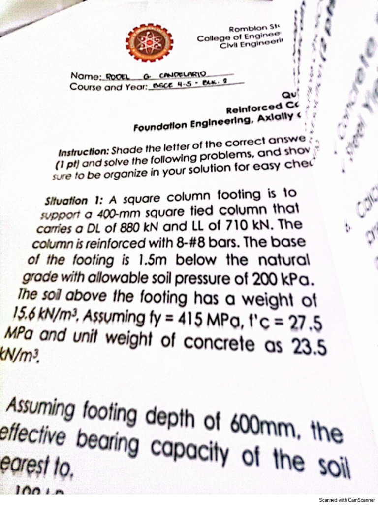 QUIZ 5 (Axially, Eccentricity and Founda | PDF