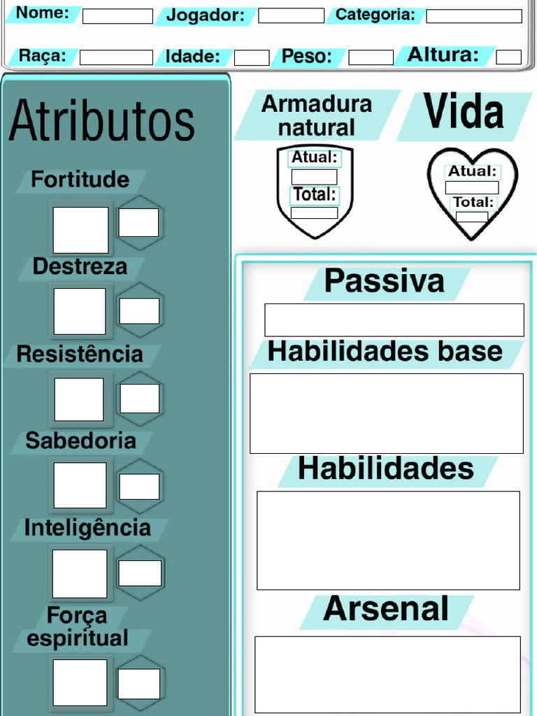 Ficha RPG Editavel Versão Teste | PDF Ficha RPG Editavel Versão Teste | PDF