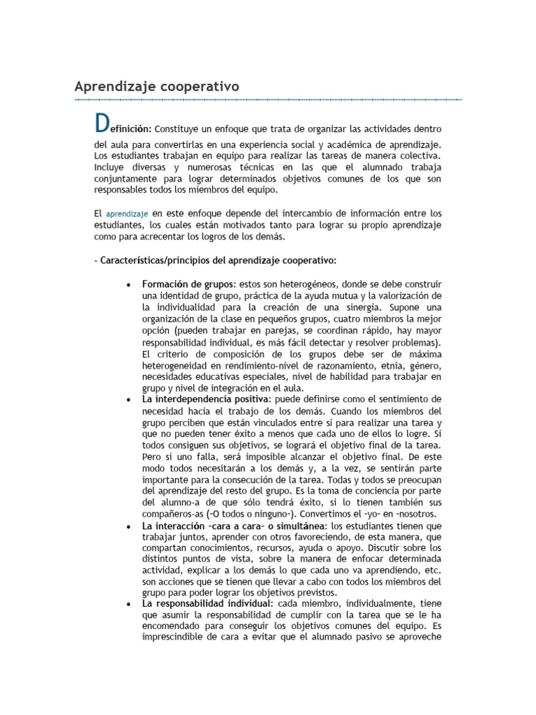 Aprendizaje cooperativo resumen | Descargar gratis PDF | Aprendizaje | Evaluación