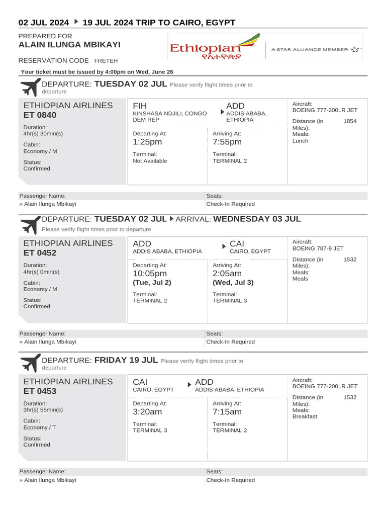 Travel Reservation July 02 For ALAIN ILUNGA MBIKAYI | PDF | Civil ...