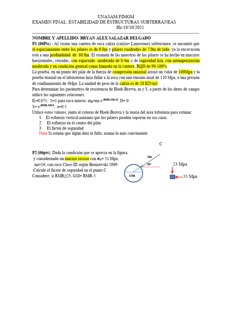 Examen Final-Estabilidad 18-10-2021 | PDF | Materiales | Naturaleza