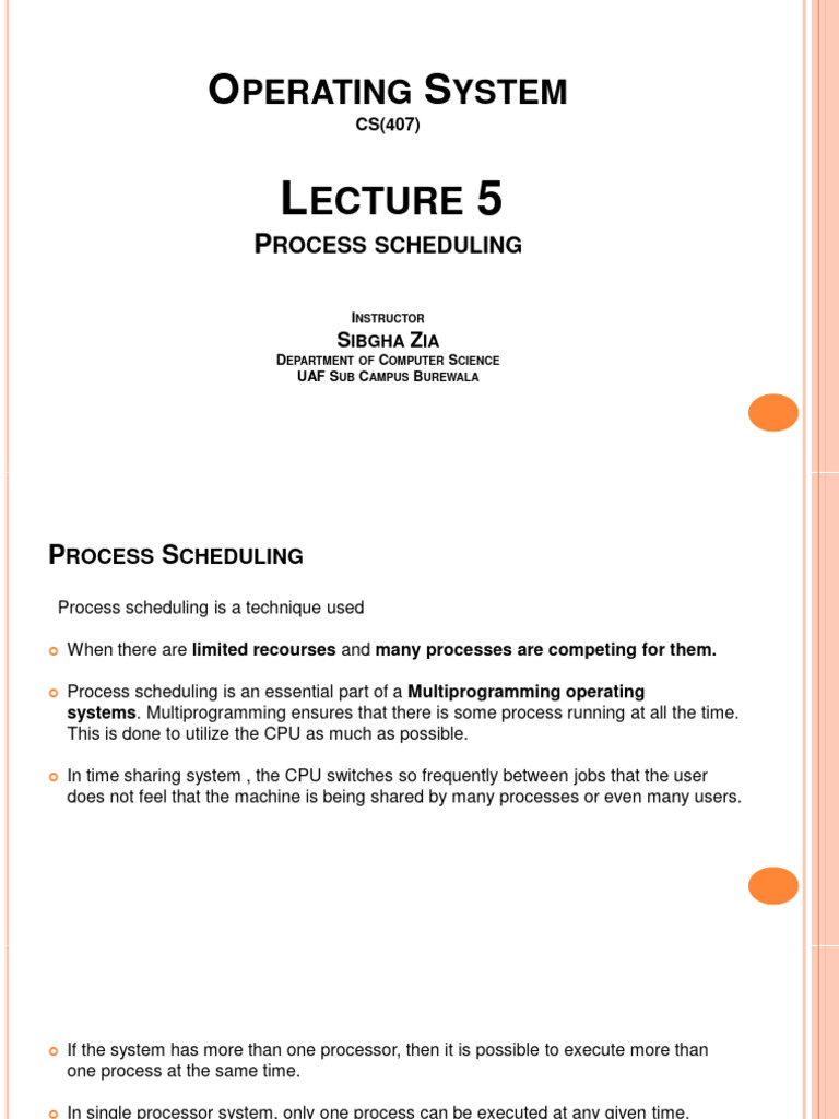 5th Lecture Os Pdf Scheduling Computing Process Computing