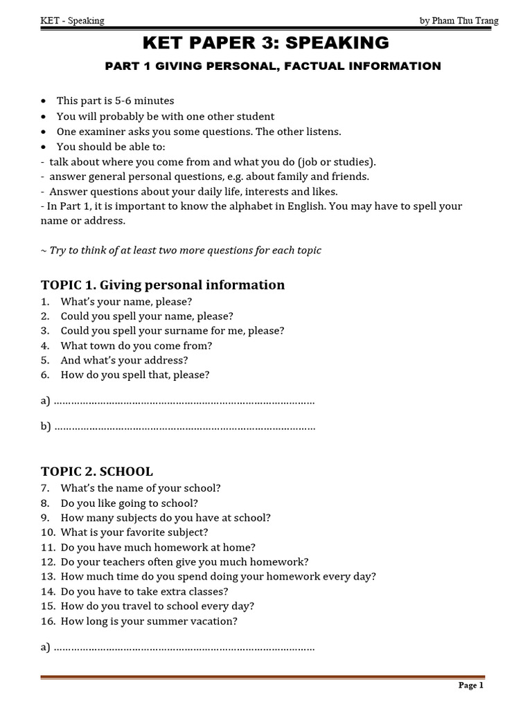 KET Speaking Part 1 Questions 3 | PDF | Lunch | Meal