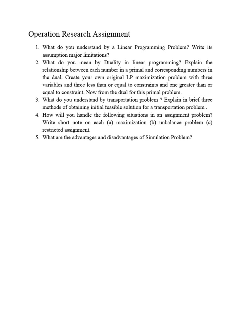 Operation Research Assignment | PDF | Teaching Methods & Materials