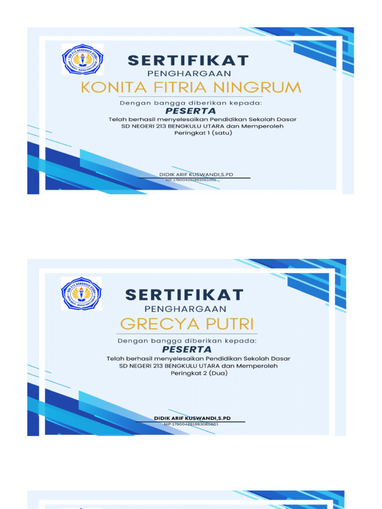 Piagam Kelas 6 2024 | PDF