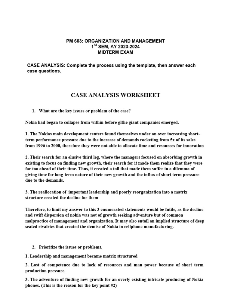 Case Analysis Worksheet | PDF | Nokia | Business