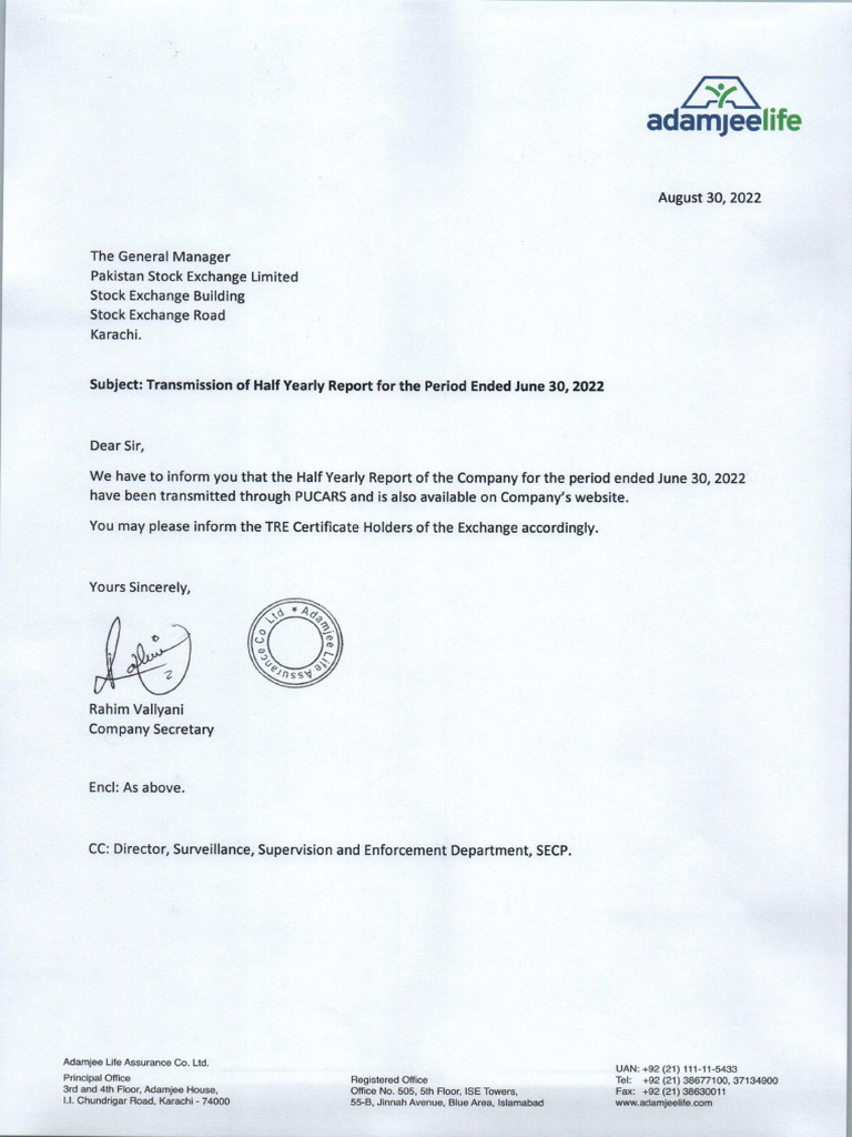 AdamJee Life Insurance Letter | PDF