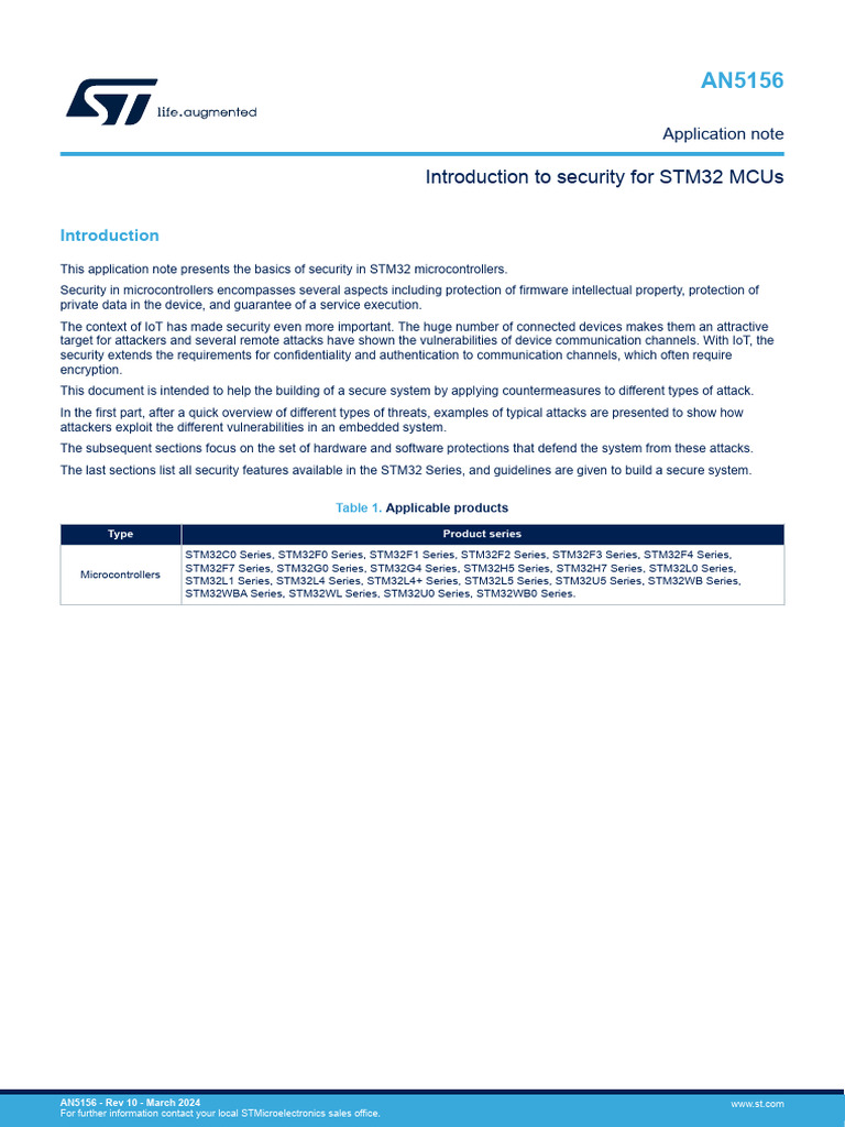 An5156 Introduction to Security for Stm32 Mcus Stmicroelectronics | Download Free PDF | Computer ...