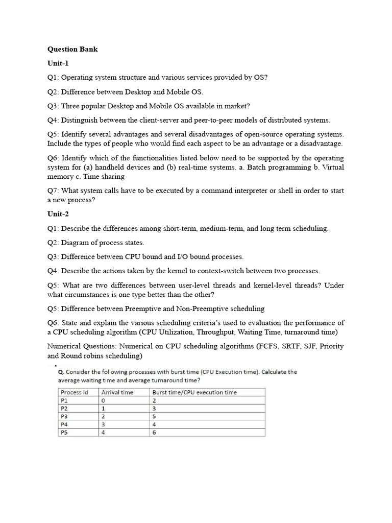 Question Bank Os Pdf Scheduling Computing Thread Computing
