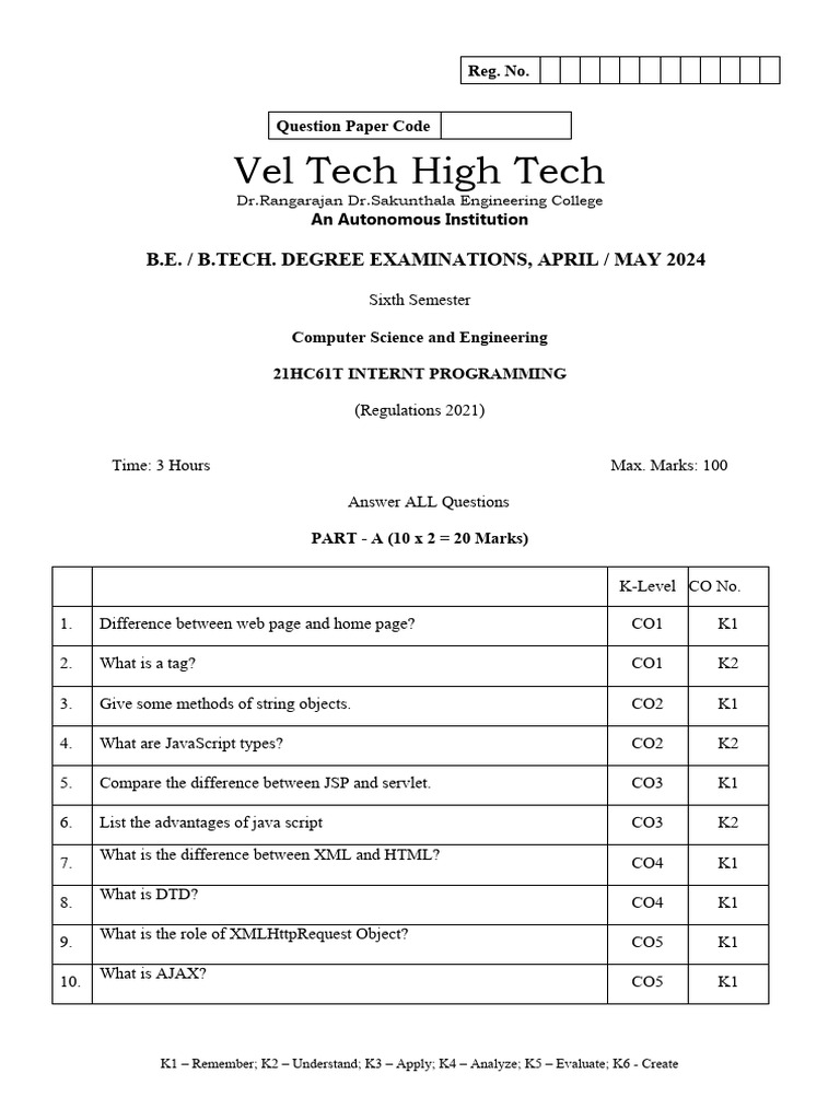 21hc61t Internet Programming-Set 2 | PDF | Html | World Wide Web