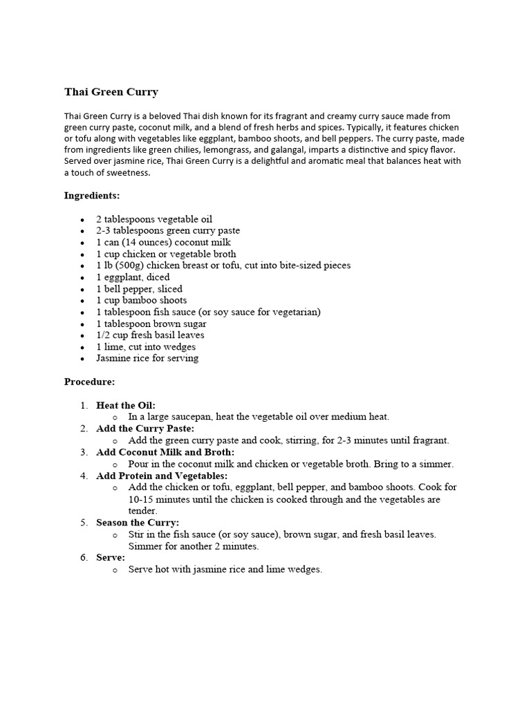 Thai Green Curry Pdf