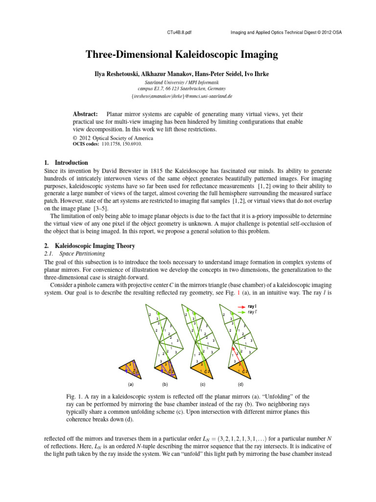 3D Kaleidoscopic Imaging Techniques | PDF | Mirror | Geometry