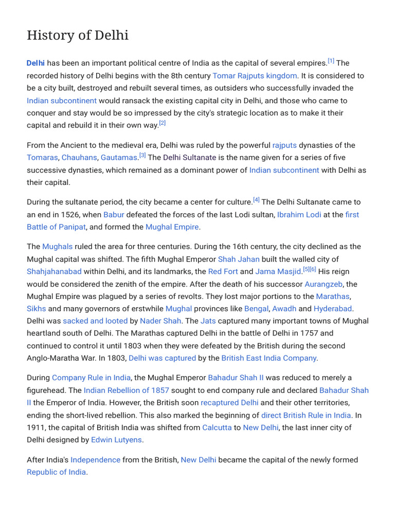 History of Delhi - Wikipedia | PDF | Mughal Empire | Delhi